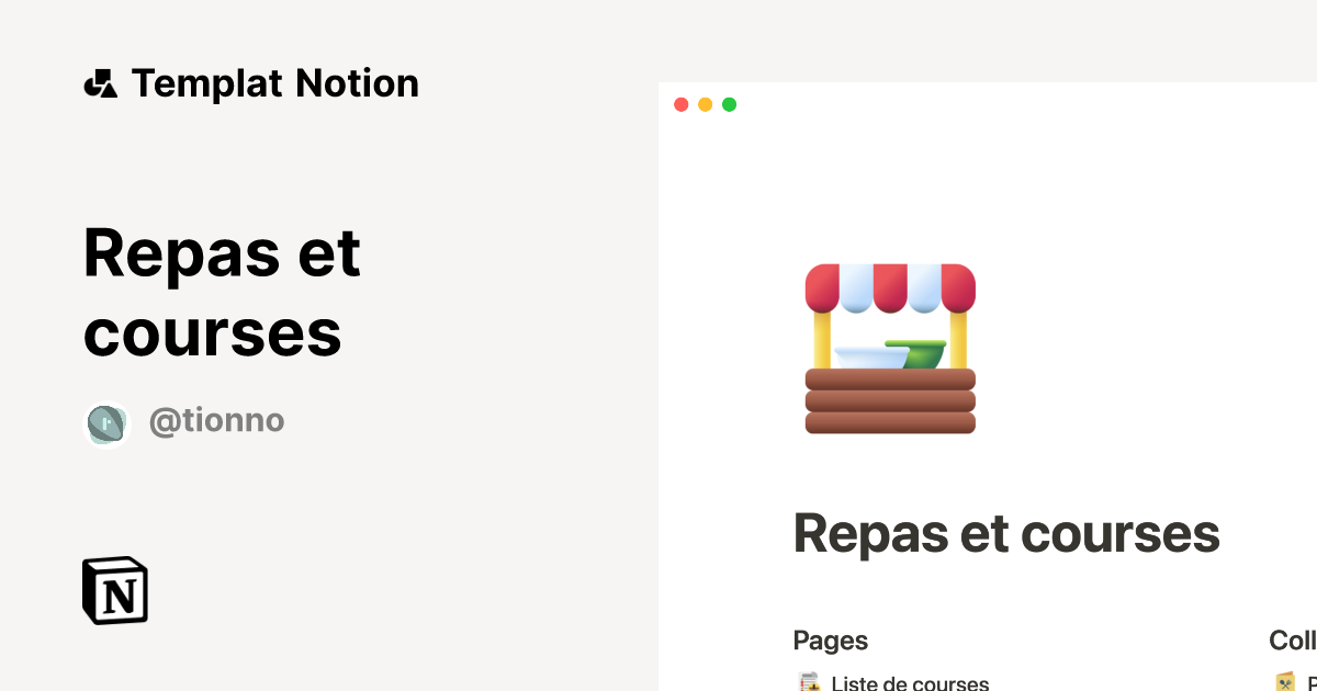 Templat Repas et courses | Notion Marketplace