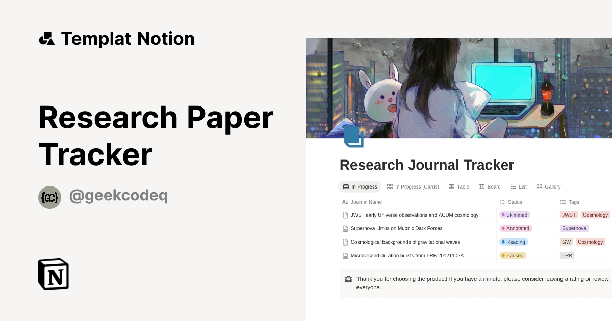 Research Paper Tracker Templat oleh GeekCode | Notion Marketplace