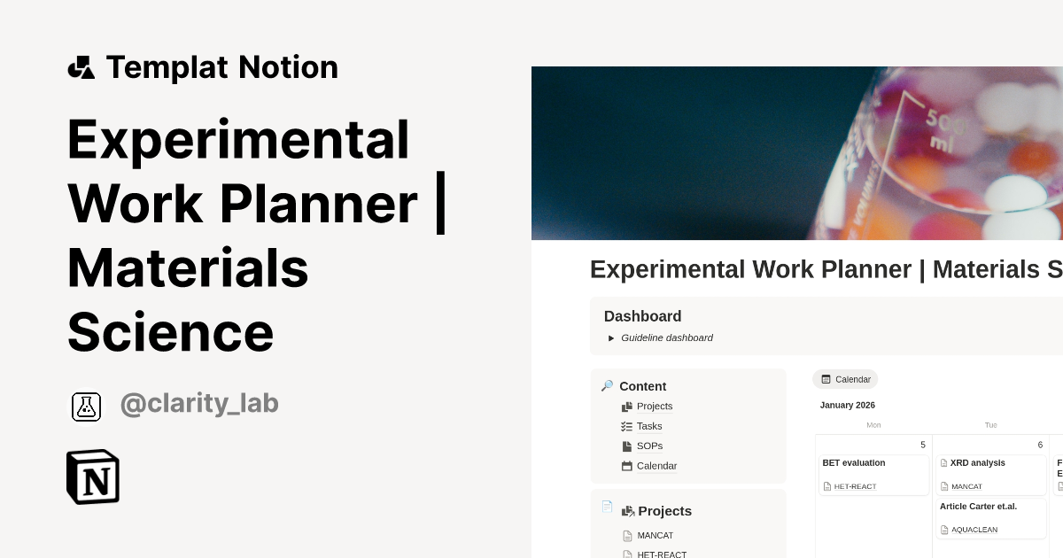 Templat Experimental Work & Project Planner for Research | Notion Marketplace