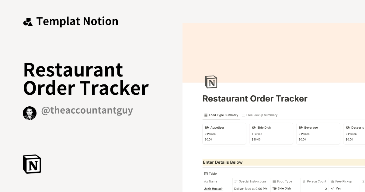 Templat Restaurant Order Tracker | Notion Marketplace