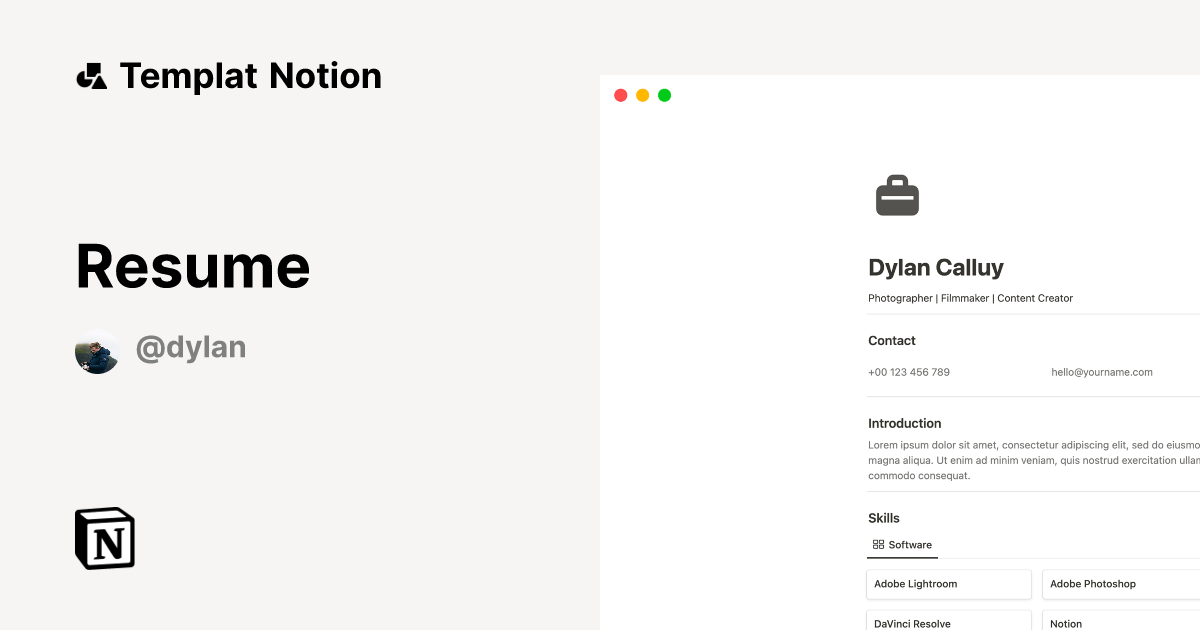 Resume Templat oleh Dylan Calluy | Notion Marketplace