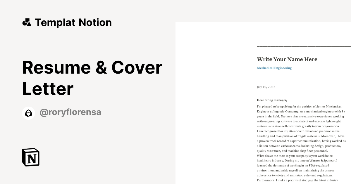 Templat Resume & Cover Letter | Notion Marketplace