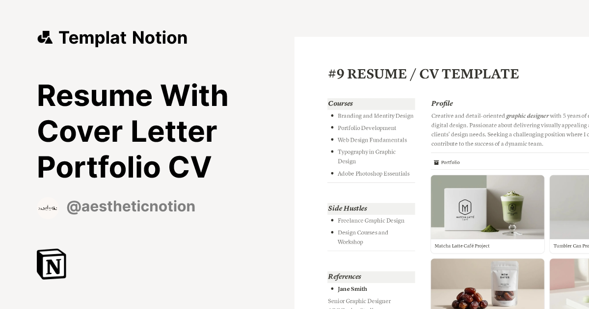 Templat Resume With Cover Letter Portfolio CV | Notion Marketplace