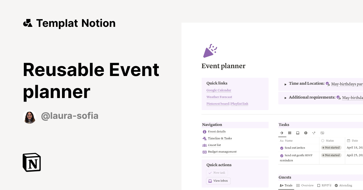 Reusable Event planner Templat oleh laurasofia | Notion Marketplace