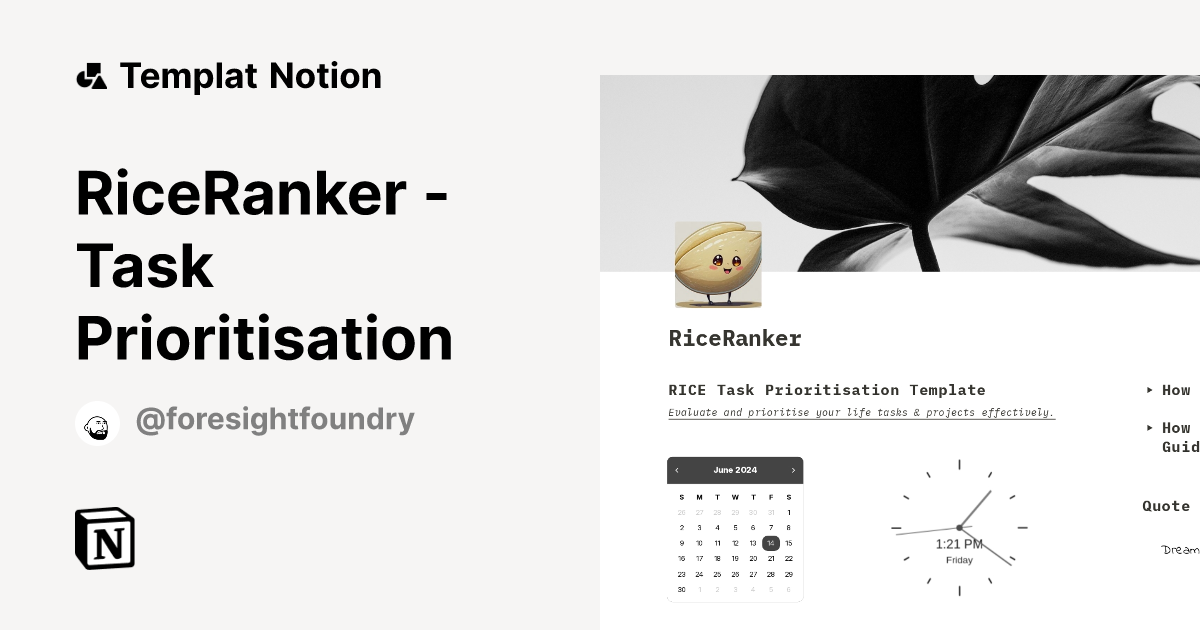 RiceRanker - Task Prioritisation Templat oleh Foresight-Foundry | Notion Marketplace
