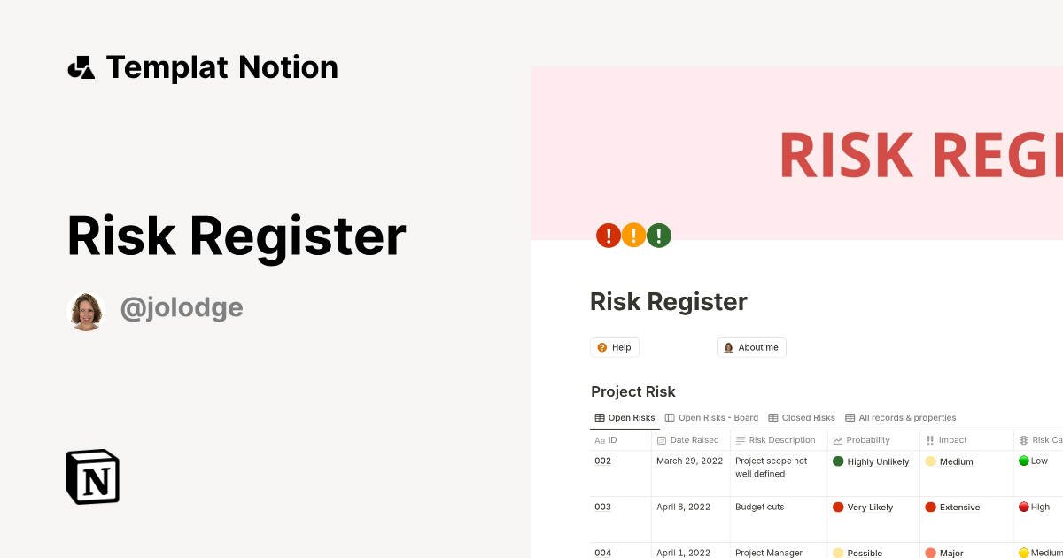 Templat Risk Register | Notion Marketplace