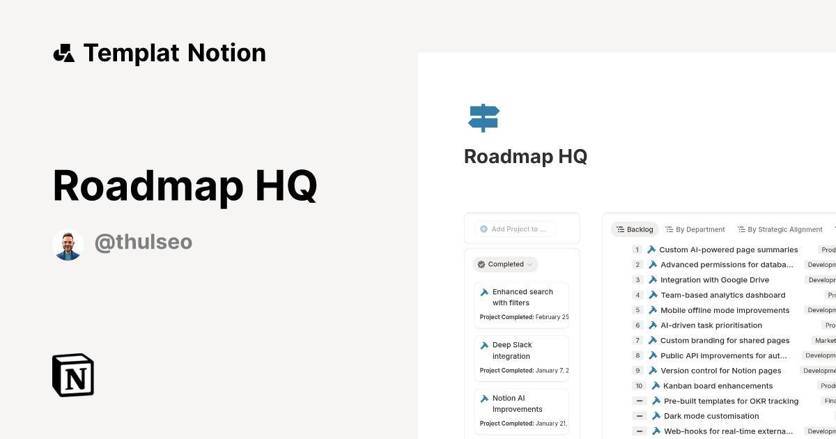 Templat Roadmap HQ | Notion Marketplace