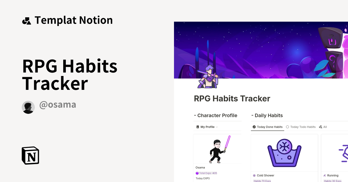 Templat RPG Habits Tracker | Notion Marketplace