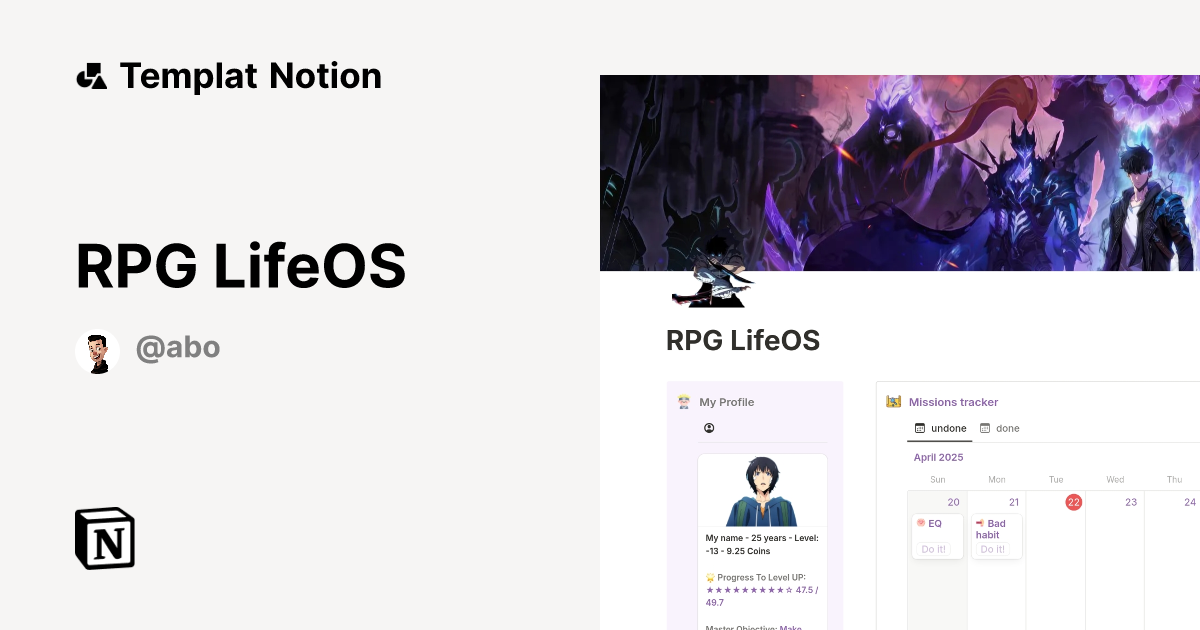 RPG LifeOS Templat oleh Abo | Notion Marketplace