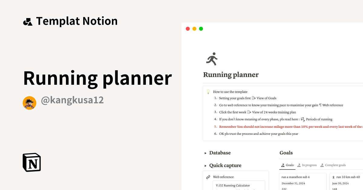 Templat Running planner | Notion Marketplace
