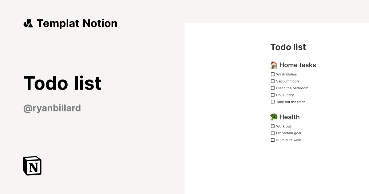 Todo list Templat oleh Ryan Billard | Notion Marketplace