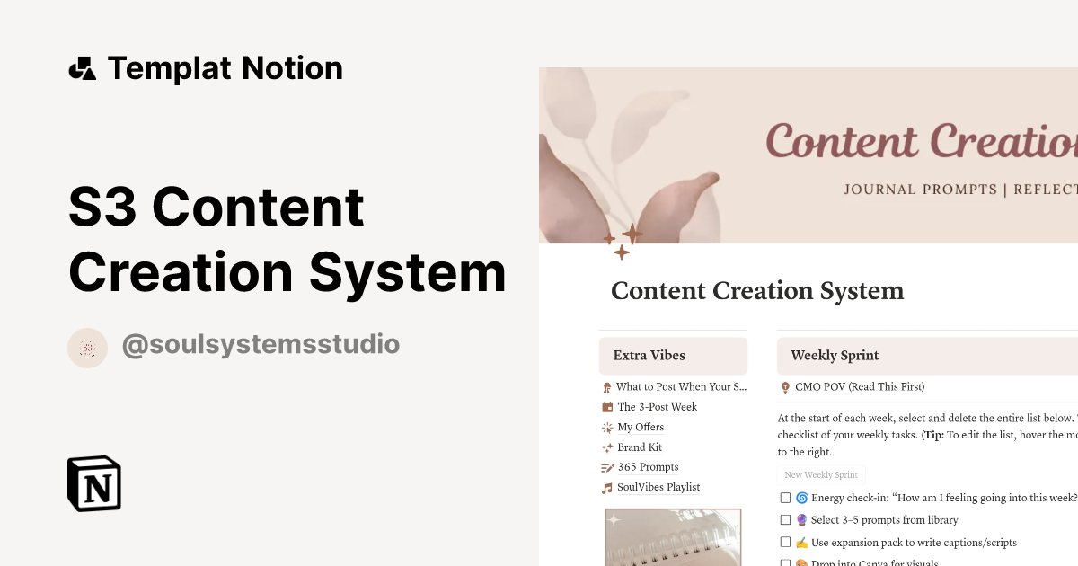 S3 Content Creation System Templat oleh Soul Systems Studio | Notion ...