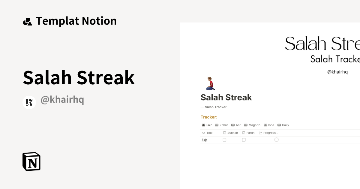 Salah Streak Templat oleh Khair HQ | Notion Marketplace