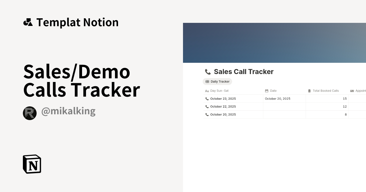 Sales/Demo Calls Tracker Templat oleh Raw Growth AI | Notion Marketplace
