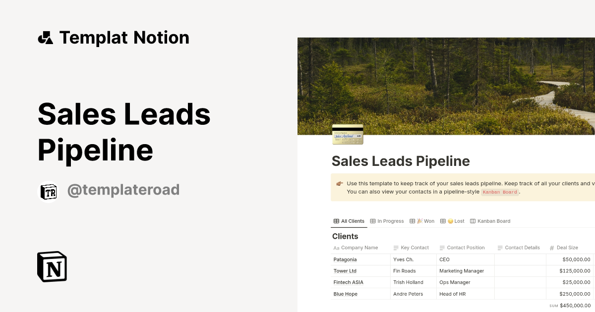 Sales Leads Pipeline Templat oleh Template Road | Notion Marketplace
