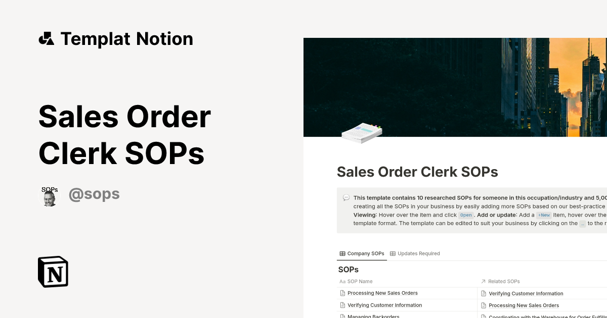 Sales Order Clerk SOPs Templat oleh SOPs | Notion Marketplace