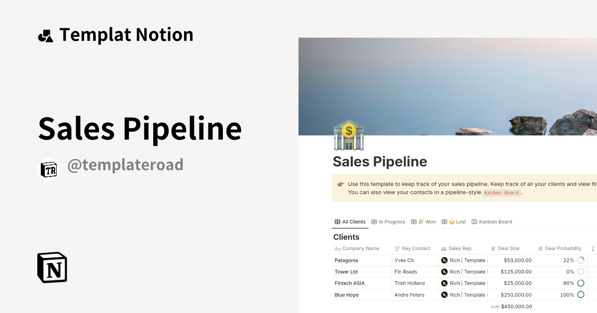 Sales Pipeline Templat oleh Template Road | Notion Marketplace
