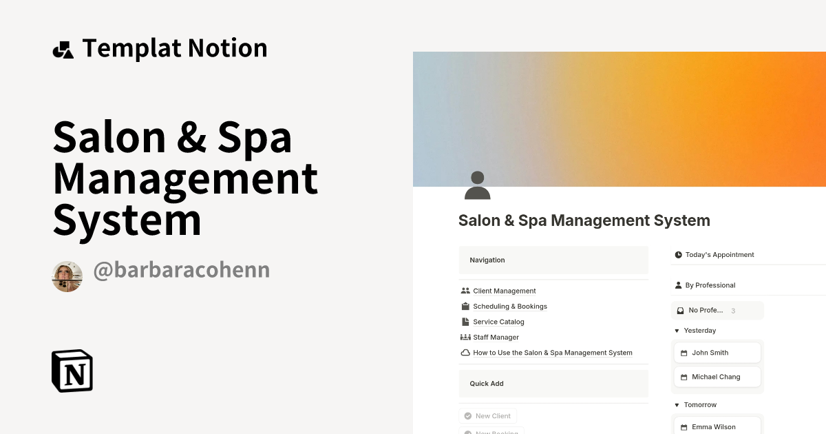 Salon & Spa Management System Templat oleh Bárbara cohen | Notion ...