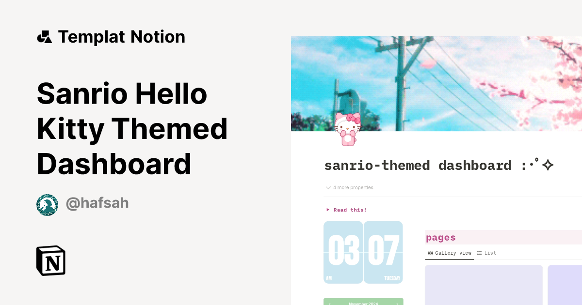 Sanrio Hello Kitty Themed Dashboard Templat oleh Hafsah I | Notion Marketplace