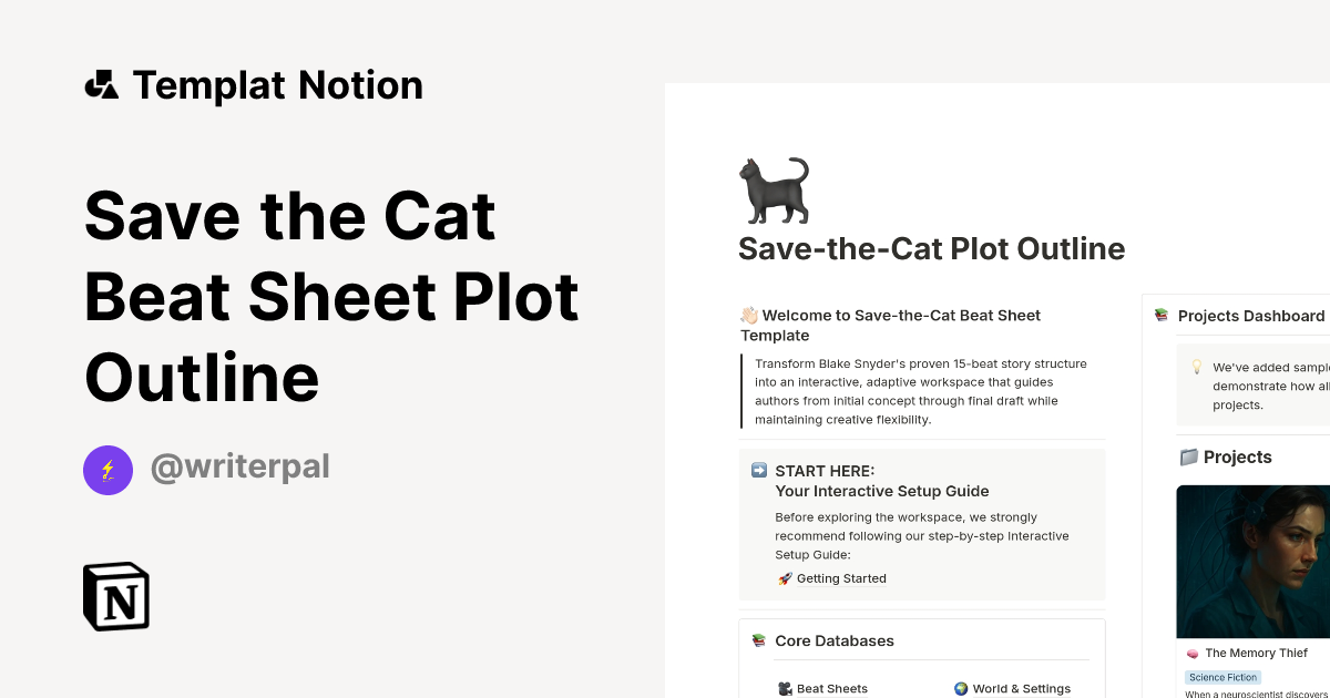 Save the Cat Beat Sheet Plot Outline Templat oleh writerpal | Notion ...