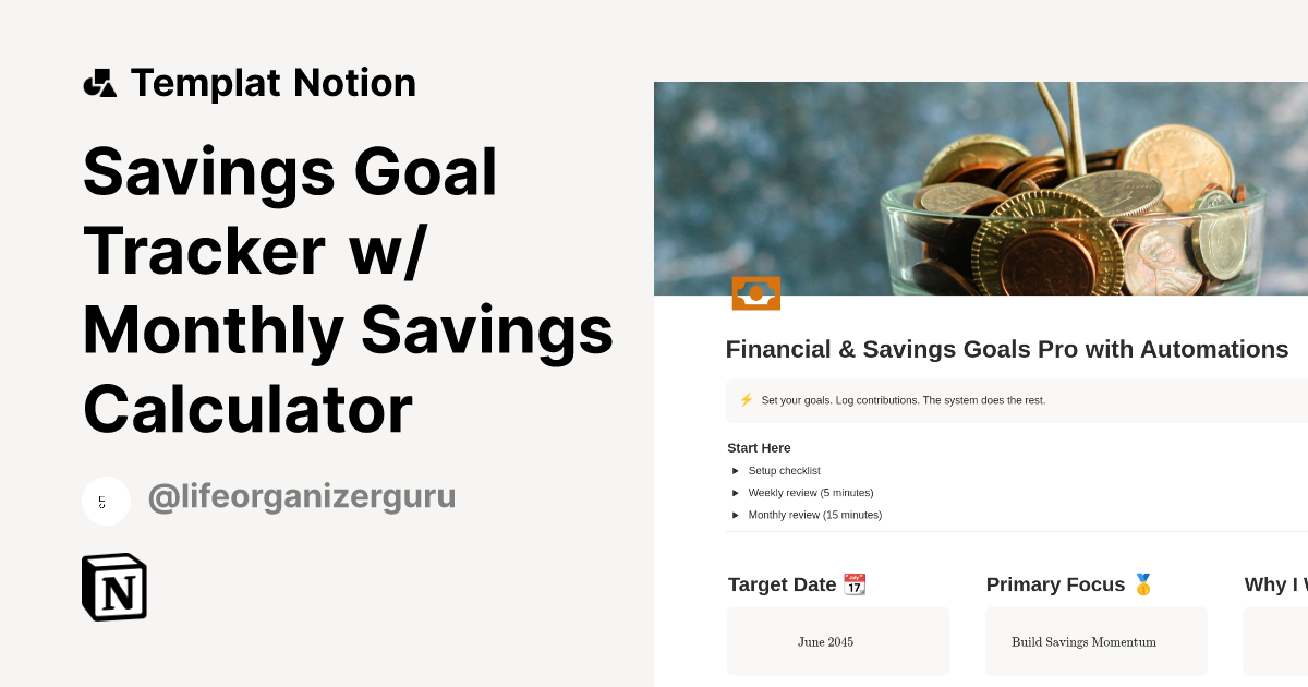 Savings Goal Tracker w/ Monthly Savings Calculator Templat oleh Life ...
