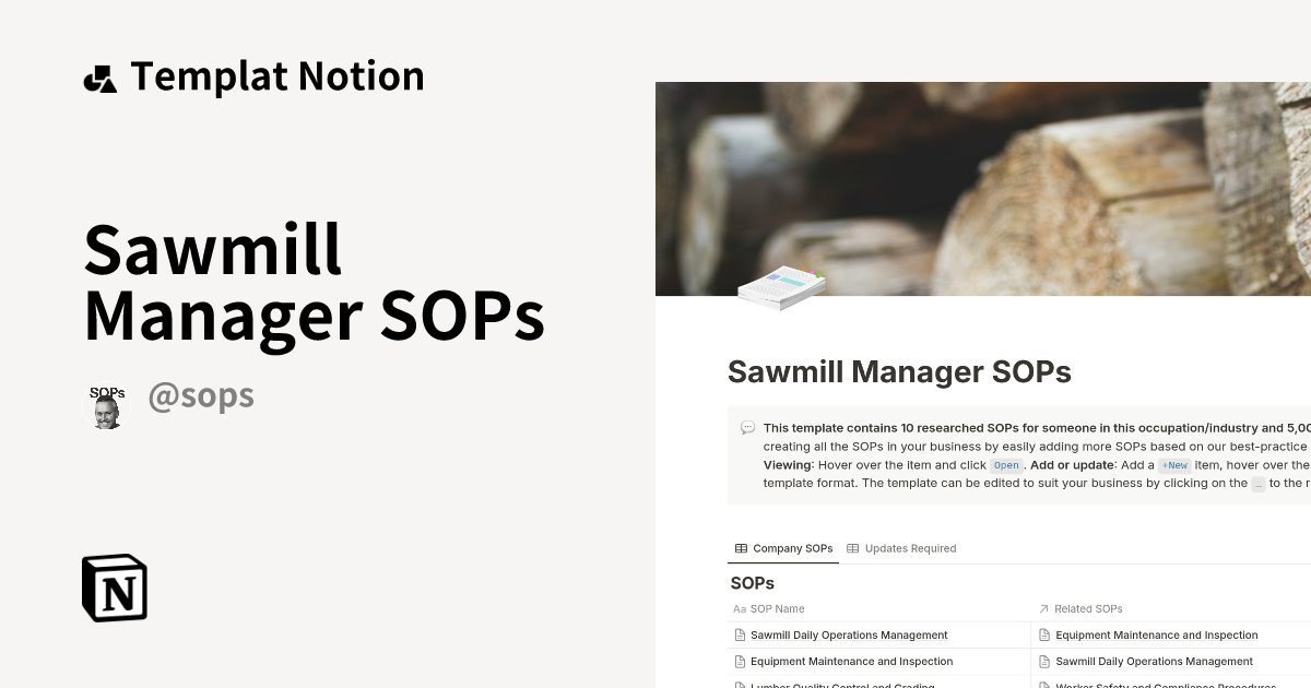 Sawmill Manager SOPs Templat oleh SOPs | Notion Marketplace