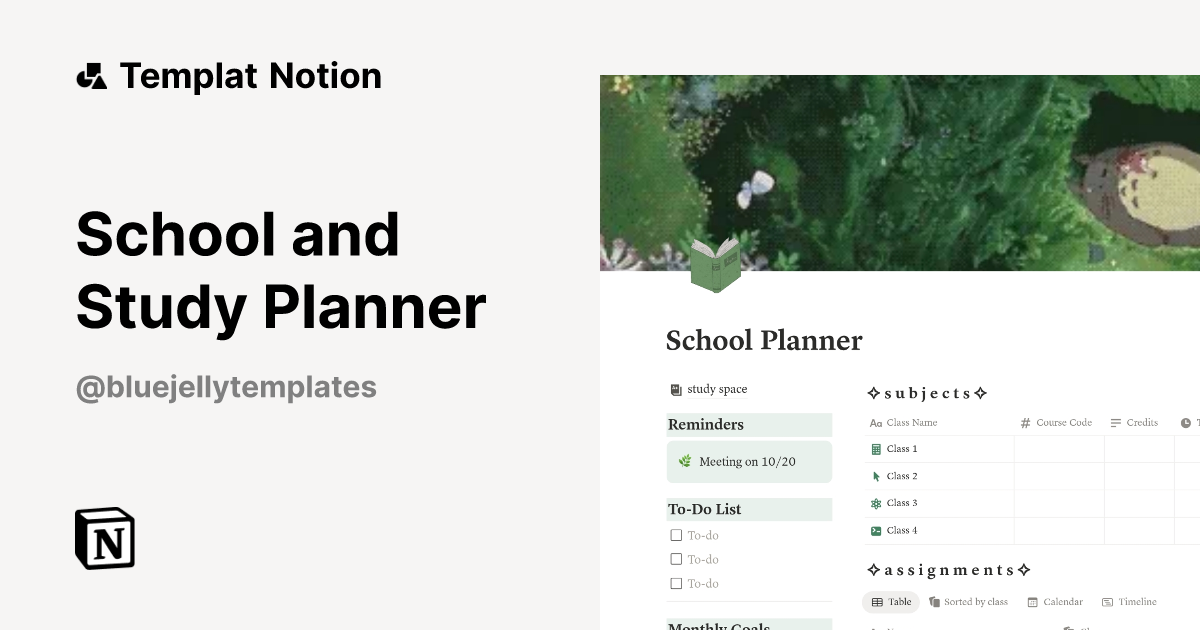 School and Study Planner Templat oleh Blue Jelly | Notion Marketplace