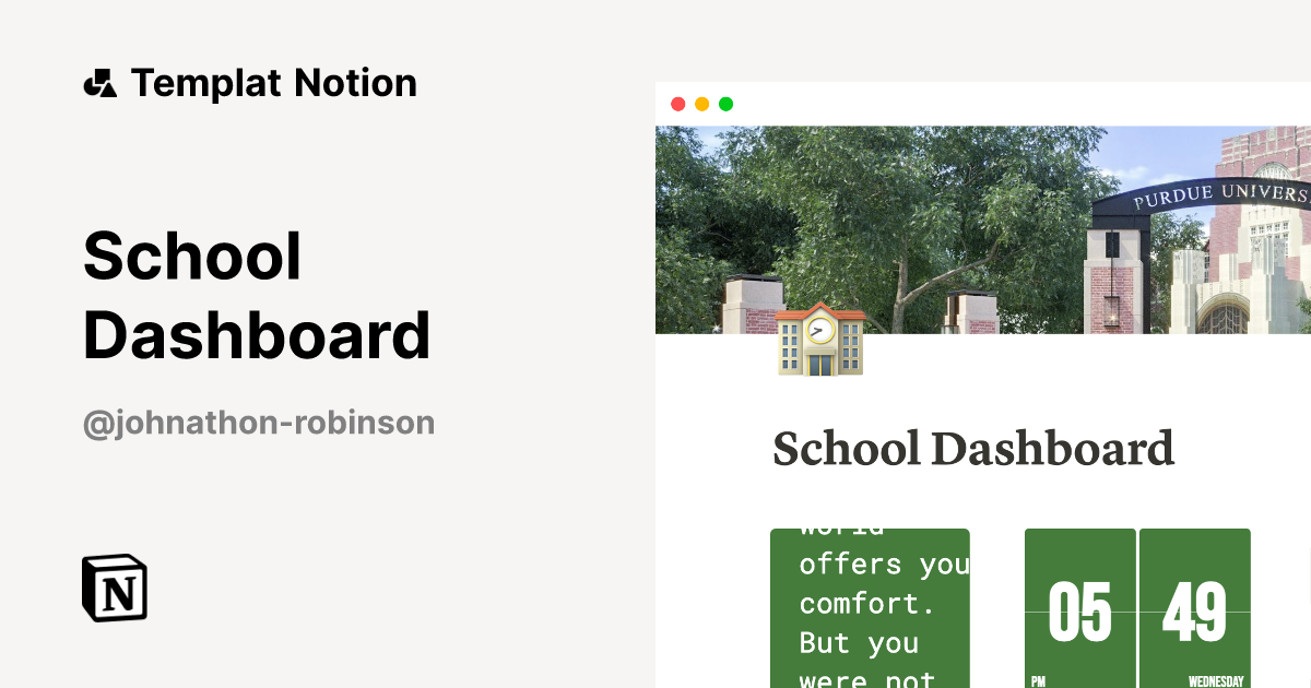 School Dashboard Templat oleh Johnathon Robinson | Notion Marketplace