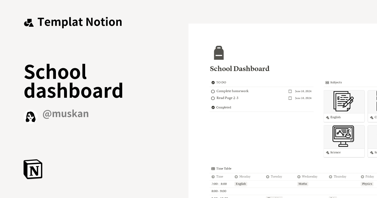 Templat School dashboard | Notion Marketplace