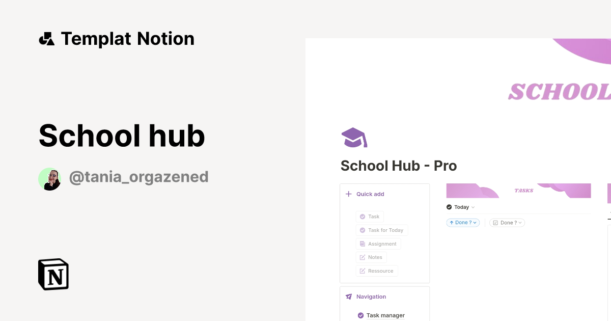 School hub Templat oleh Tania | Notion Marketplace