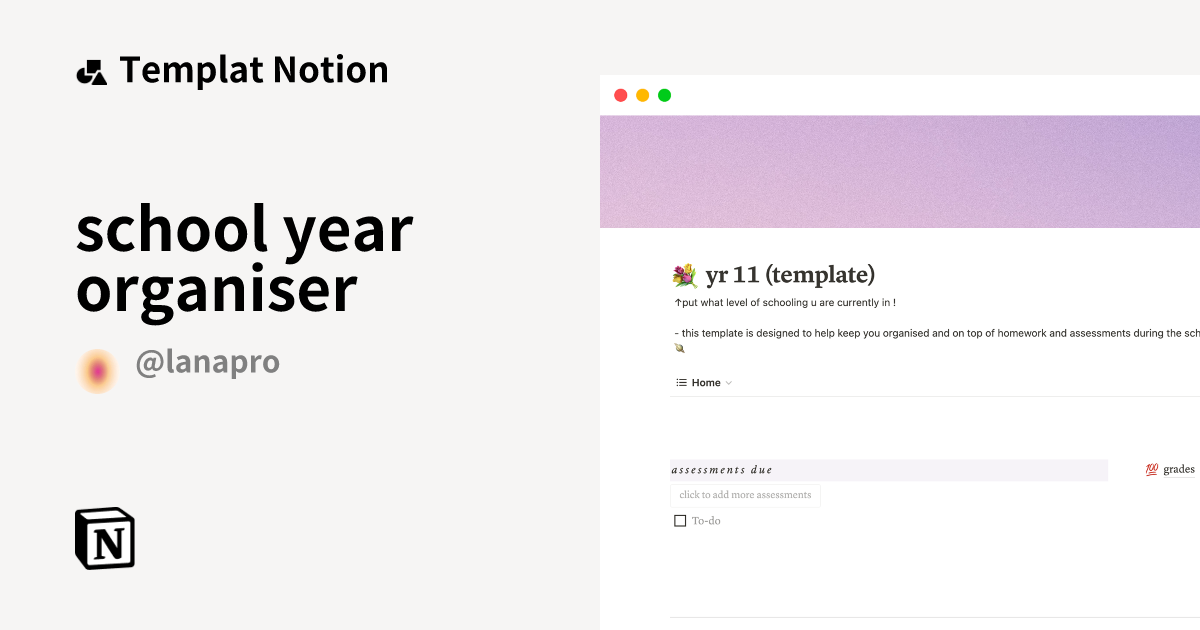 school year organiser Templat oleh lana pro | Notion Marketplace