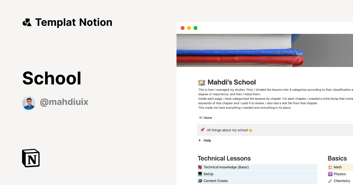 School Templat oleh Mahdi Habibizadeh | Notion Marketplace