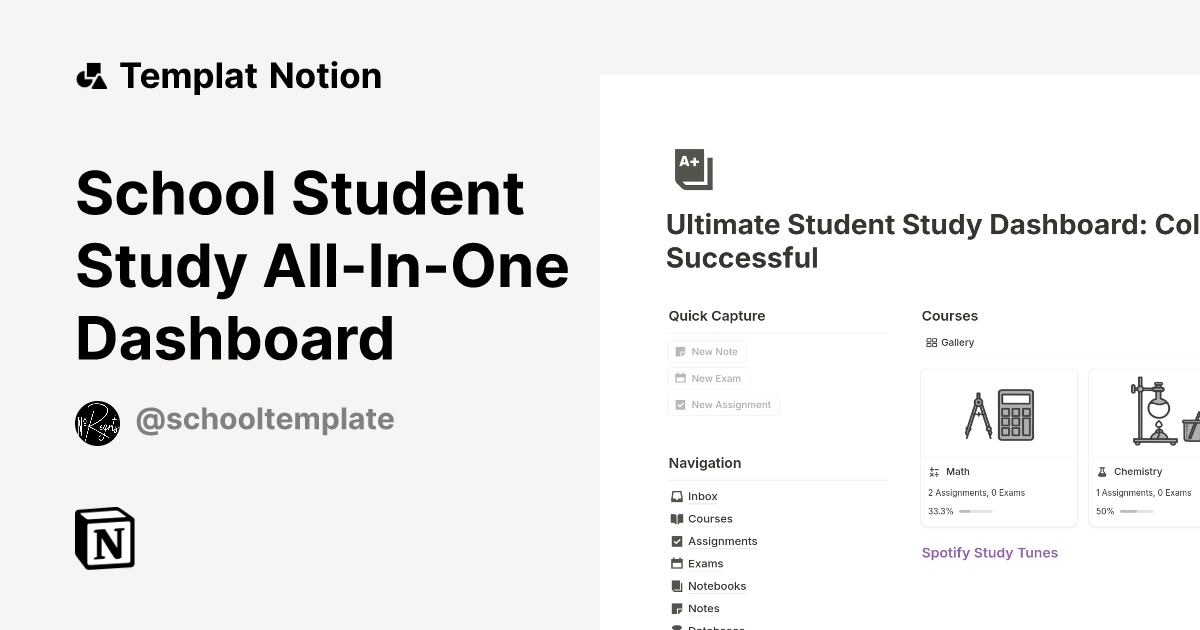 Templat School Student Study All-In-One Dashboard | Notion Marketplace