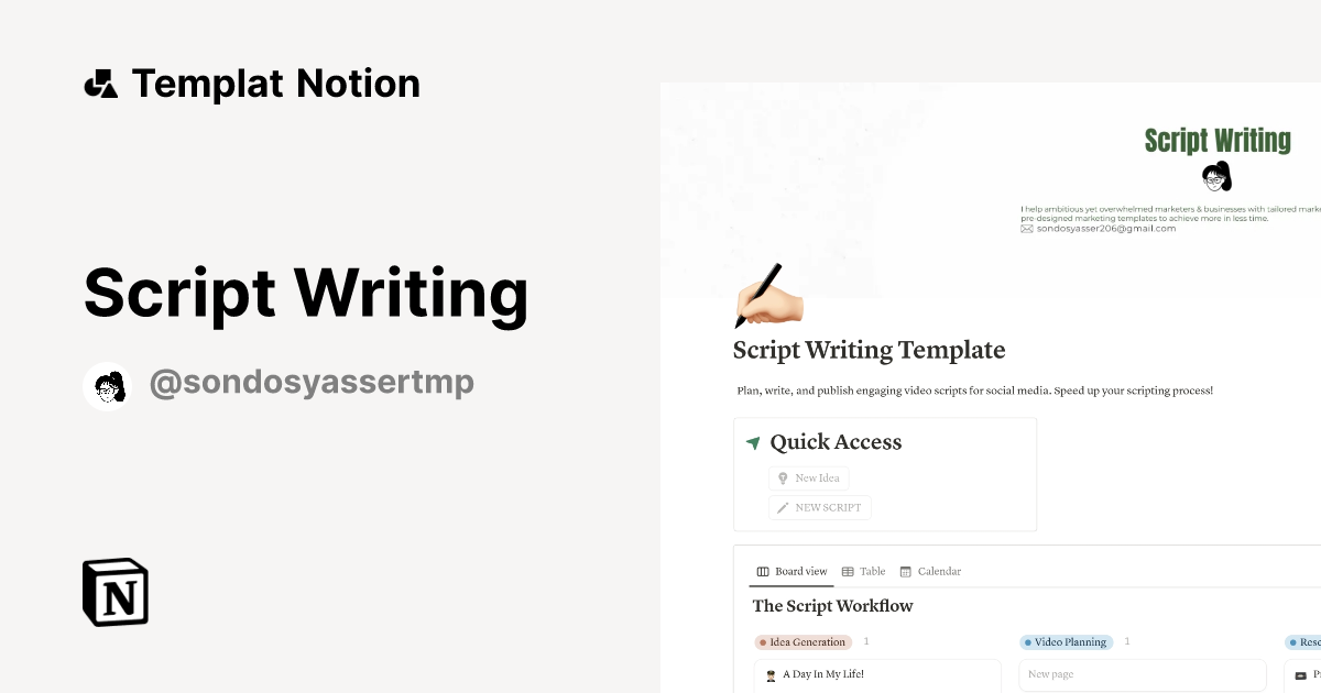 Script Writing Templat oleh Sondos Yasser | Notion Marketplace