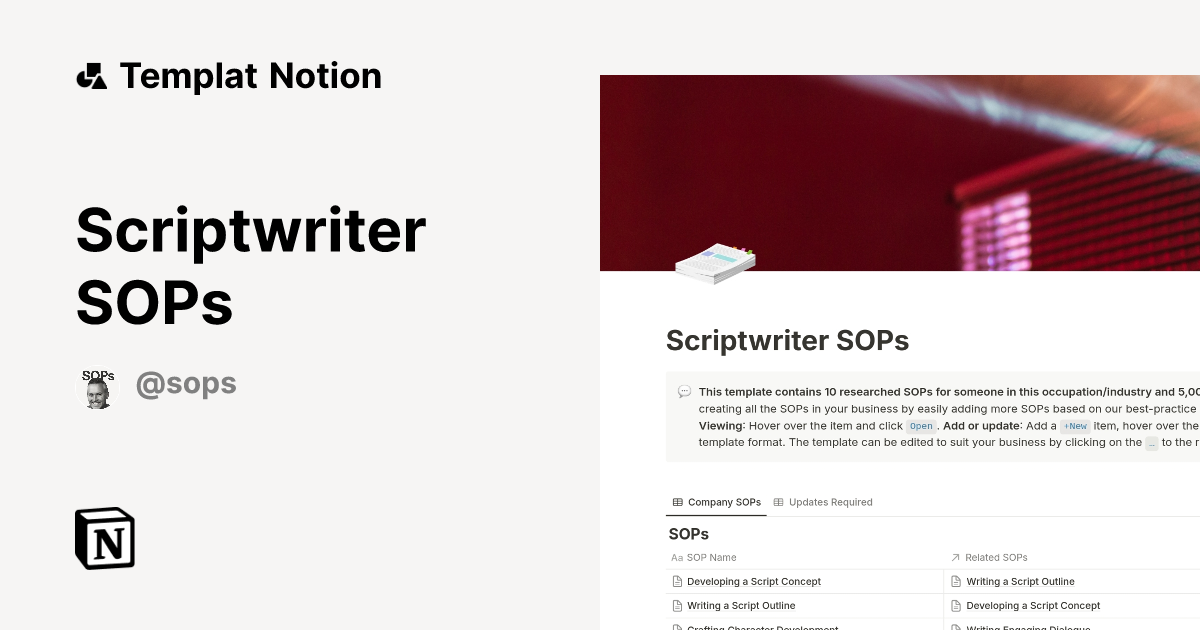 Scriptwriter SOPs Templat oleh SOPs | Notion Marketplace