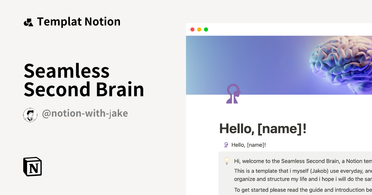 Seamless Second Brain Templat oleh Notion With Jake | Notion Marketplace