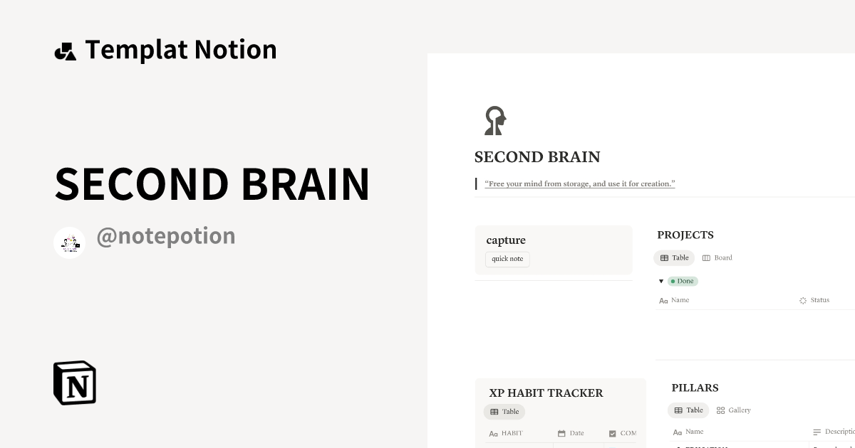 SECOND BRAIN Templat oleh NOTEPOTION | Notion Marketplace