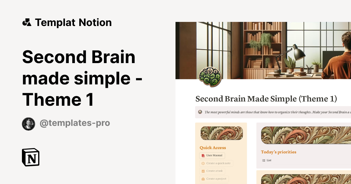 Second Brain made simple - Theme 1 Templat oleh Templates Pro | Notion ...