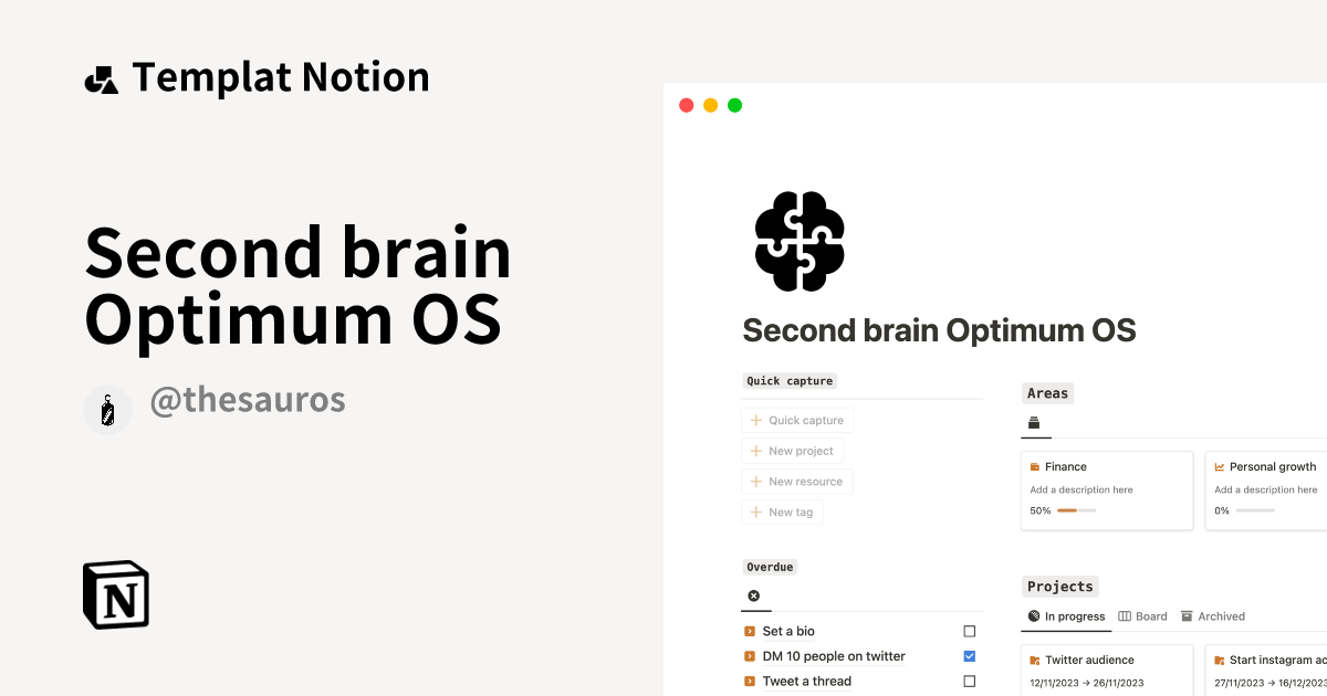 Second brain Optimum OS Templat oleh Thesauros | Notion Marketplace