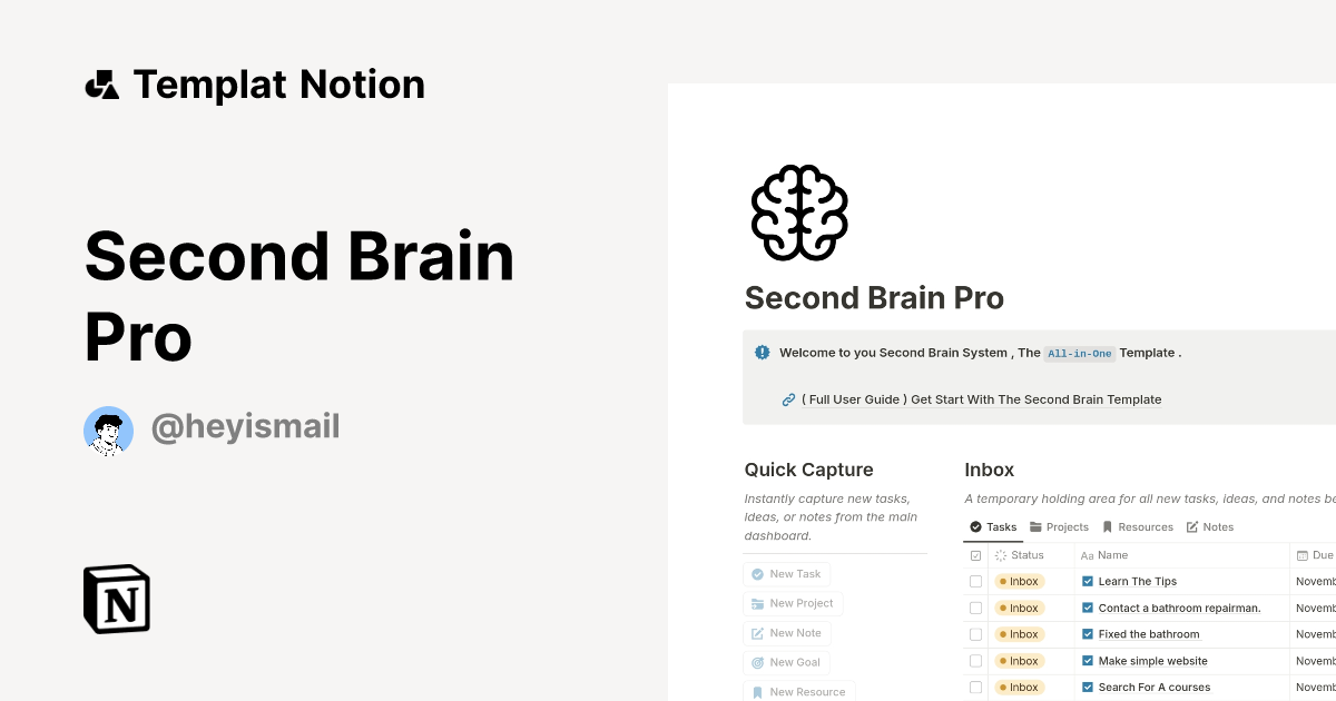 Templat Second Brain Pro | Notion Marketplace