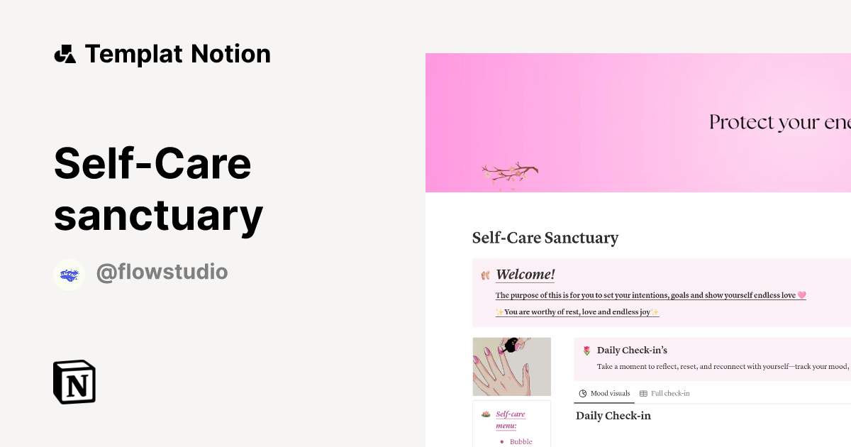 Self-Care sanctuary Templat oleh flowstudio | Notion Marketplace