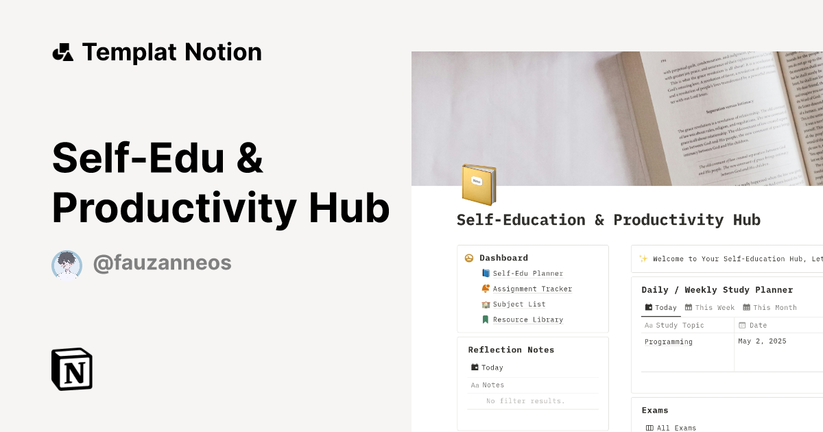 Self-Edu & Productivity Hub Templat oleh FauzanNeos | Notion Marketplace