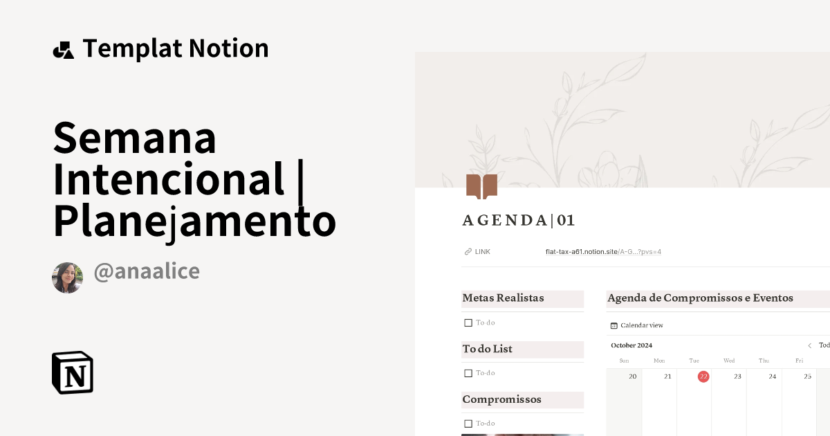 Semana Intencional | Planejamento Templat oleh Ana Alice | Notion ...