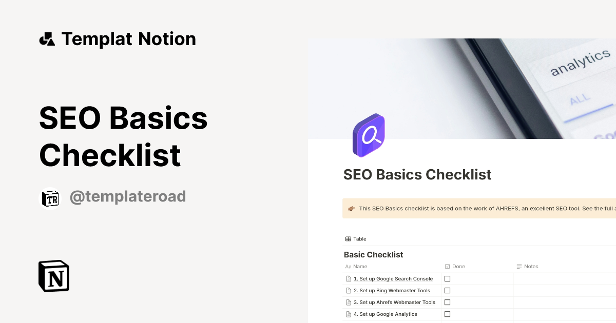 Templat SEO Basics Checklist | Notion Marketplace
