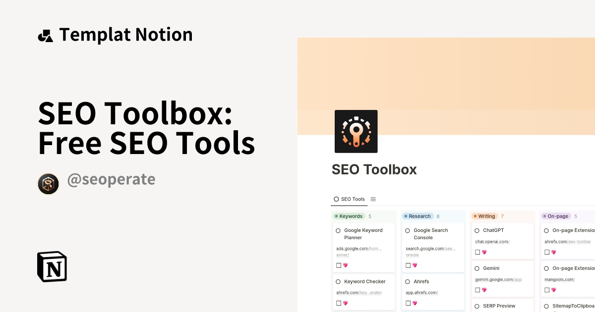 Templat SEO Toolbox: Free SEO Tools | Notion Marketplace