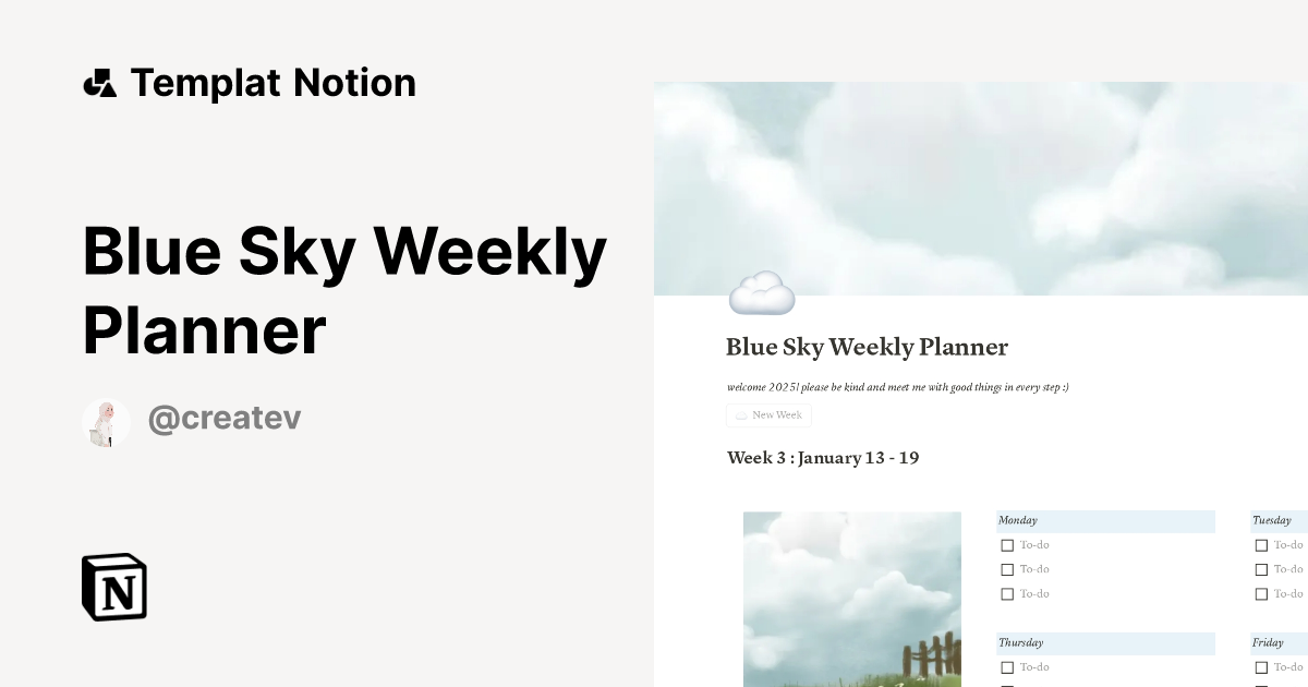 Templat Blue Sky Weekly Planner | Notion Marketplace