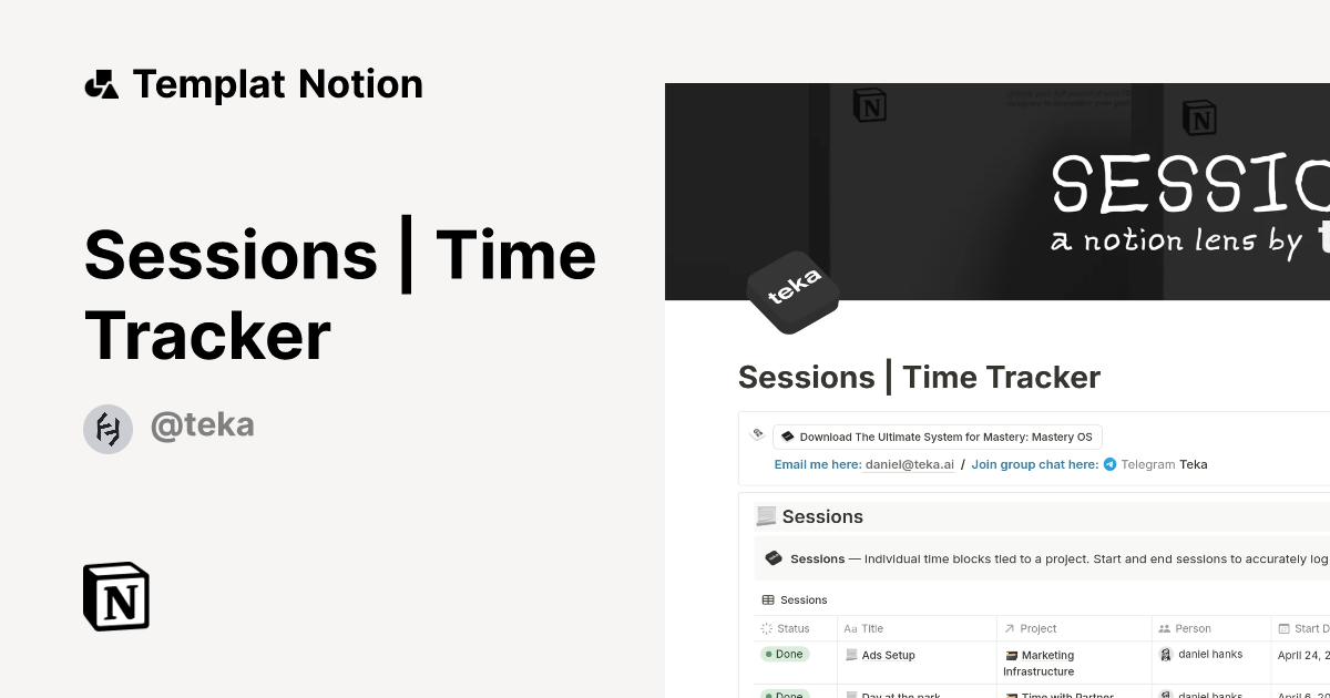 Sessions | Time Tracker Templat oleh Teka | Notion Marketplace