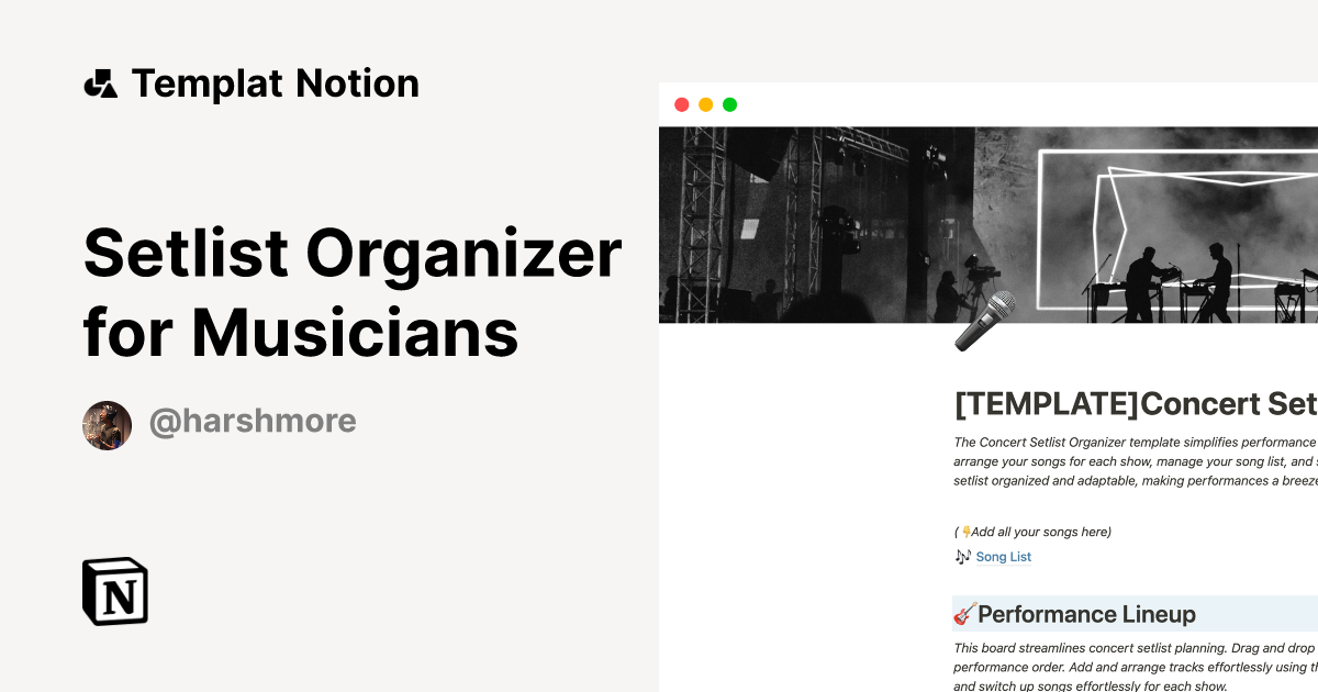 Templat Setlist Organizer for Musicians | Notion Marketplace