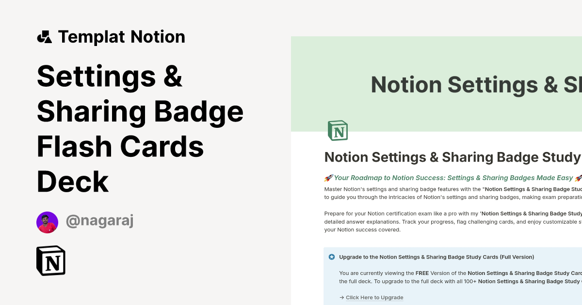 Templat Settings & Sharing Badge Flash Cards Deck | Notion Marketplace