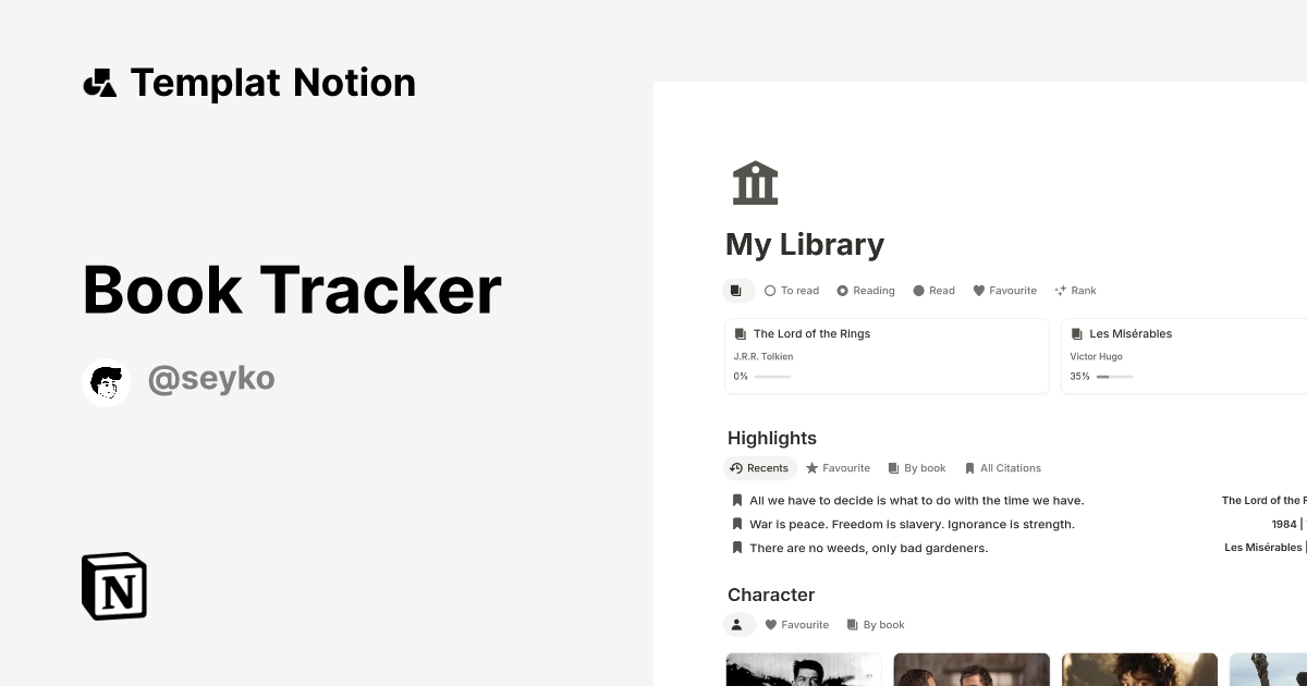 Book Tracker Templat oleh Seyko | Notion Marketplace